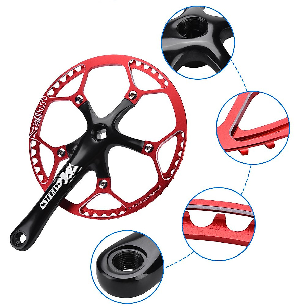 Dioche Crankset, Single Speed Crankset Mountain Bike Aluminum Alloy Hollow Integral Mountain Bike Crankset Arm Speed Fixed Gear,Easy to Modify Single Crank Set