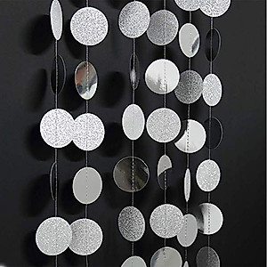 Decor365 Glitter Silver Circle Dots Garland Hanging Polk Dot Streamer Party Decoration String Banner Backdrop for Birthday/Wedding/Baby Shower/Engagement/Bridal Shower/Graduation/Bday/Bachelorette