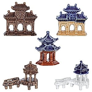 YARDWE 5pcs Miniature Pagoda Statue Fairy Garden Figurines Zen Garden Pagoda Chinese Zen Asian Decor Bonsai Decoration Miniature Garden Accessories ( Assorted Color )