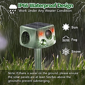 Ultrasonic Solar Animal Repeller for Yard, 6 Modes Outdoor Animal Repellent with PIR Motion Sensor & Flashing Light, Animals Deterrent for Squirrel Bird Deer Cat Skunk Dog for Yard Garden