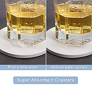 ABenkle Coasters for Drinks with Holder for Coffee Table, Absorbent Coaster Sets of 6, Drink Coasters with Marble Ceramic, Cup Coasters for Wooden Table, Housewarming Gift for Home Decor - White