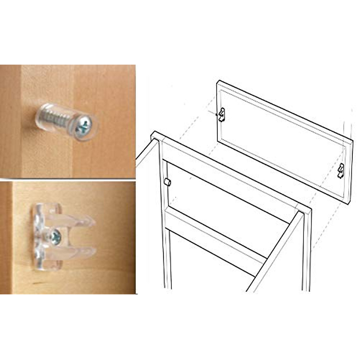 Sink Tip-Out Snap in False Drawer Front Clips Full Set 2 Dowels and 2 Clips with All Hardware (1)