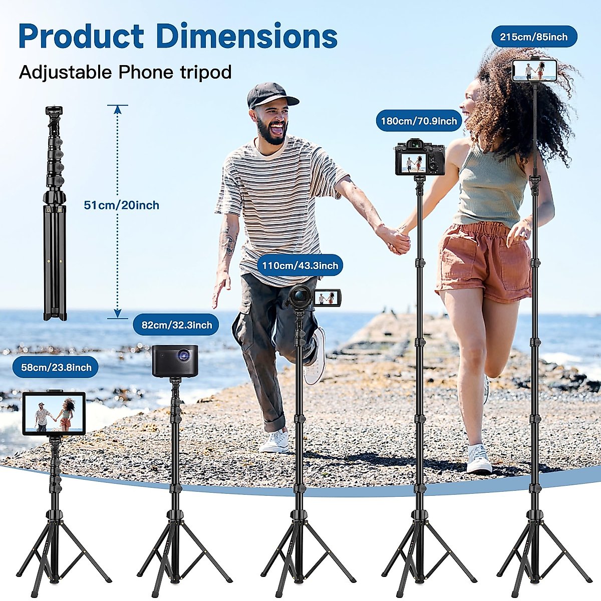 Phone Tripod Stand, 85" Tall Cellphone Tripod with Gooseneck Remote, Flexible Tripod Stand for iphone, Portable Phone Stand Tripod for Recording, Compatible with iPhone 14 13 12 pro Android Cell phone