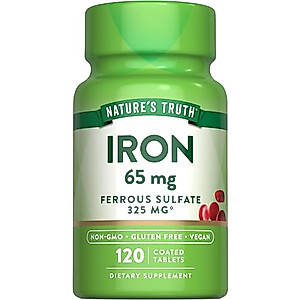 Ferrous Sulfate Iron Supplement | 65 mg | 120 Tablets | Non-GMO, Gluten Free | By Nature's Truth