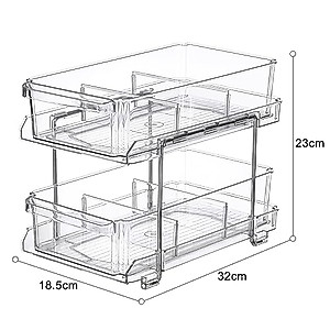 Frogued Multi-functional Storage Rack 2 Tier Clear Plastic Heavy Duty Large Capacity Bathroom Kitchen Countertop Under Sink Sliding