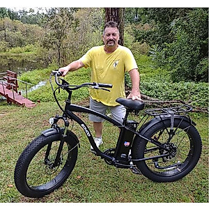 Soumye Beach Cruiser E-Bike 1050W Pack Watts Motor 48V/768WH Lithium Battery 26”x4.0 Fat Tire Max Speed 28m/h Step-Thru M5 Larger Size Display, 7 Gears for Adults (S132-Black)