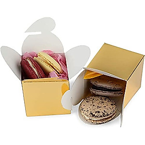 Sparkle and Bash Gold Foil Party Favor Gift Boxes (2.5 x 2.5 x 2.5 Inches, 100 Pack)