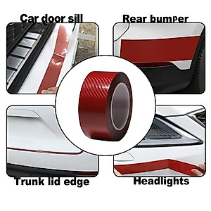 SINGARO 5D Carbon Fiber Car Film Vinyl Car Film Door Sill Protector, Car Bumper Door Sill Protector for Car Accessories, Compatible with Most Cars, Red (2inx33ft)
