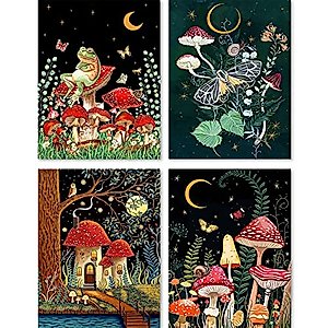 Mushroom Paint by Number for Adults, Hlison 4 Packs Easy Mushroom Paint by Numbers, Mushroom DIY Kids Adult Paint by Numbers for Beginner, Gift Home Wall Decor 16x20 Inch