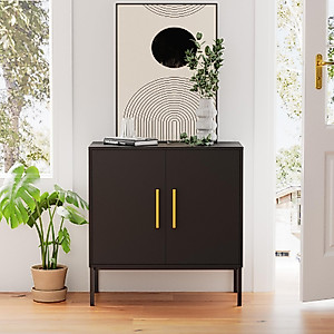 LYNSOM Storage Cabinet with Doors and Shelves, Free Standing Office Cabinet, Modern Wood Buffet Sideboard for Kitchen, Living Room, Bedroom, Hallway, Black