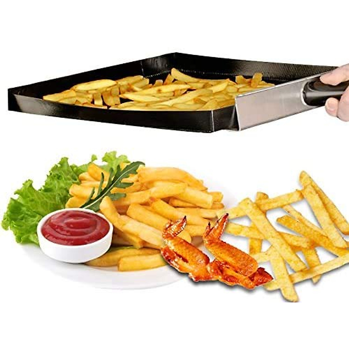 Firsmat Solid Cooking Basket, BBQ Basket,Non Stick PTFE Toaster Baking Tray For Speed Ovens,Quick oven Basket Tray for Chips Chicken Wings Bread Heating