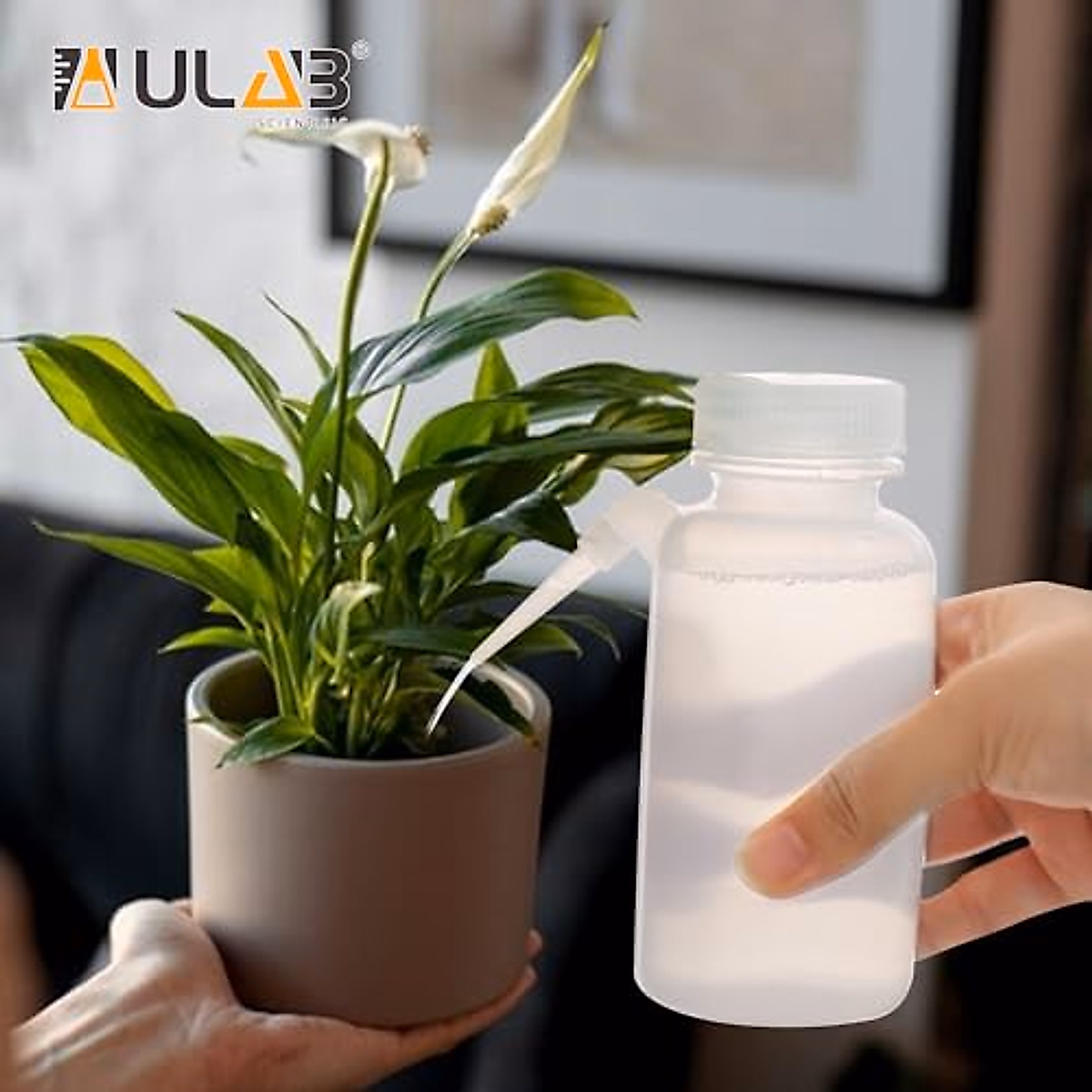 ULAB Scientific Wide Mouth Unitary Wash Bottle, 250ml 500ml 2pcs for Each Size, Plastic Squeeze Bottles, LDPE Bottle with PP Draw Tube, UWB1009