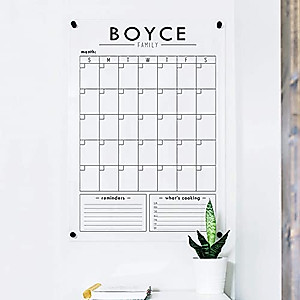 Clear Acrylic Family Calendar with Personalized Family Name and Bottom Sections