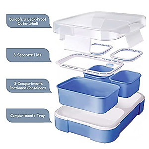 Puraville Detachable Bento Lunch Box for Baby, Kids and Adults, 720ml Ideal Portion Sizes, BPA-Free, Leak Proof Lunch Box, Snack Containers, Microwavable Dishwasher Safe - Light Blue