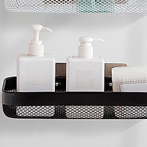 DOITOOL Cabinet Shelf Shower Caddy Basket Shelf Punch Free Bathroom Wall Storage Rack Bathroom Organizer Floating Shelf Brush Sponge Holder Rack Kitchen Draining Basket Black Metal Shelf