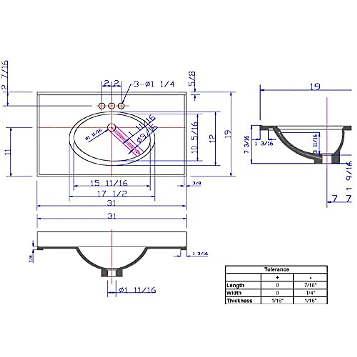 Design House 586198 Cultured Marble Vanity Top 31x19, Solid White