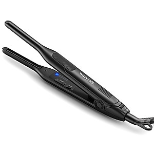 Wavytalk 3/10 Inch Mini Straightener for Quick Touch Ups, Pencil for Short Hair, Beard and Pixie Cut, Fast 15-Sec Heating Titanium Flat Iron with Adjustable Temp Settings & Dual Voltage