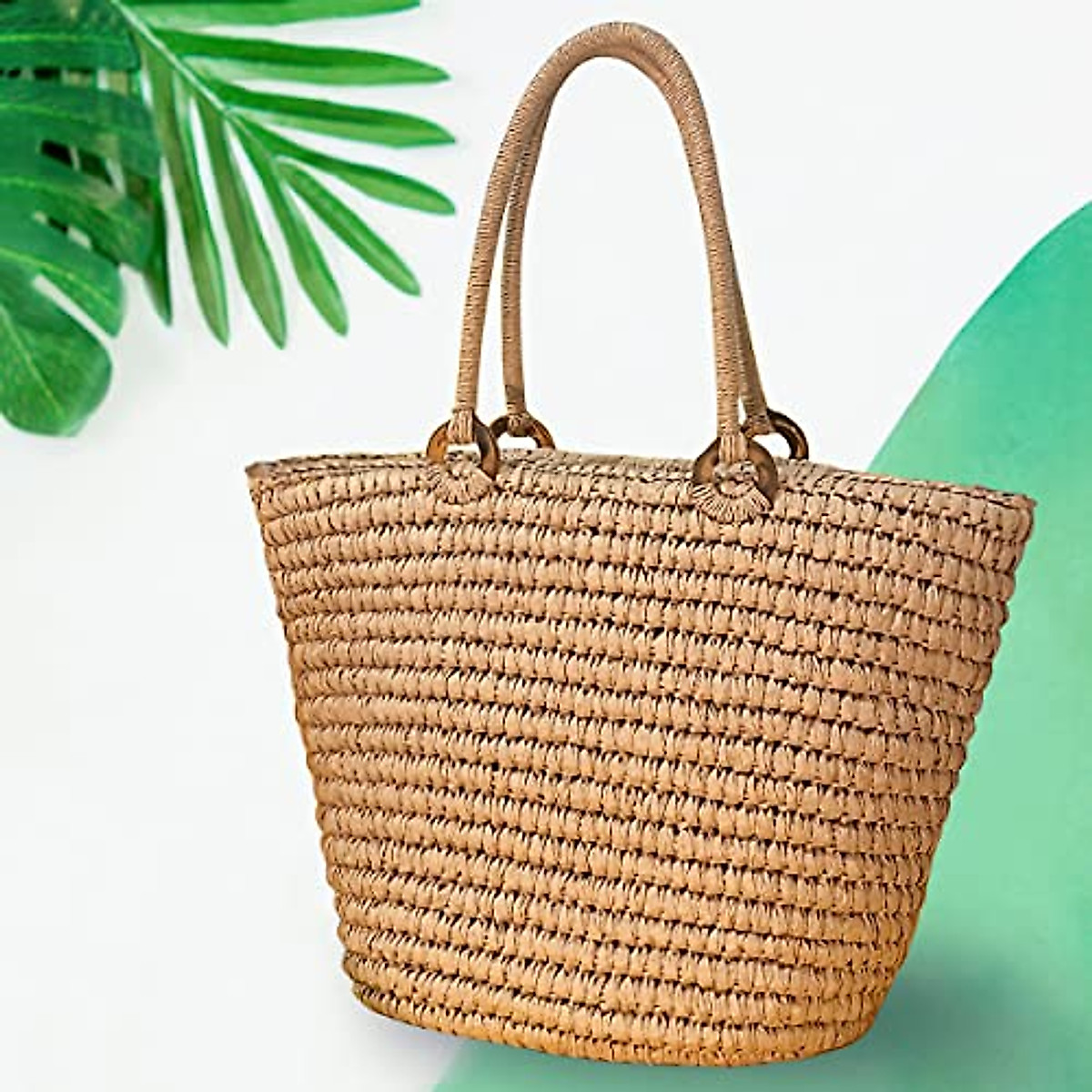 VSUVUR Women Large Woven Straw Beach Tote,Hand-Woven Straw Handbag, Handmade Weaving Shoulder Bag,Summer Beach Bag