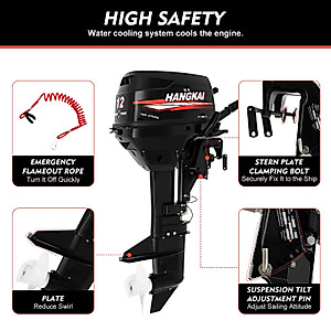 2 Stroke Outboard Motor Heavy Duty 12HP Boat Marine Engine with Water Cooling System Single Cylinder Engine, Inflatable Fishing Boat Engine 169cc 4500-5500r/min (2 Stroke 12 HP)