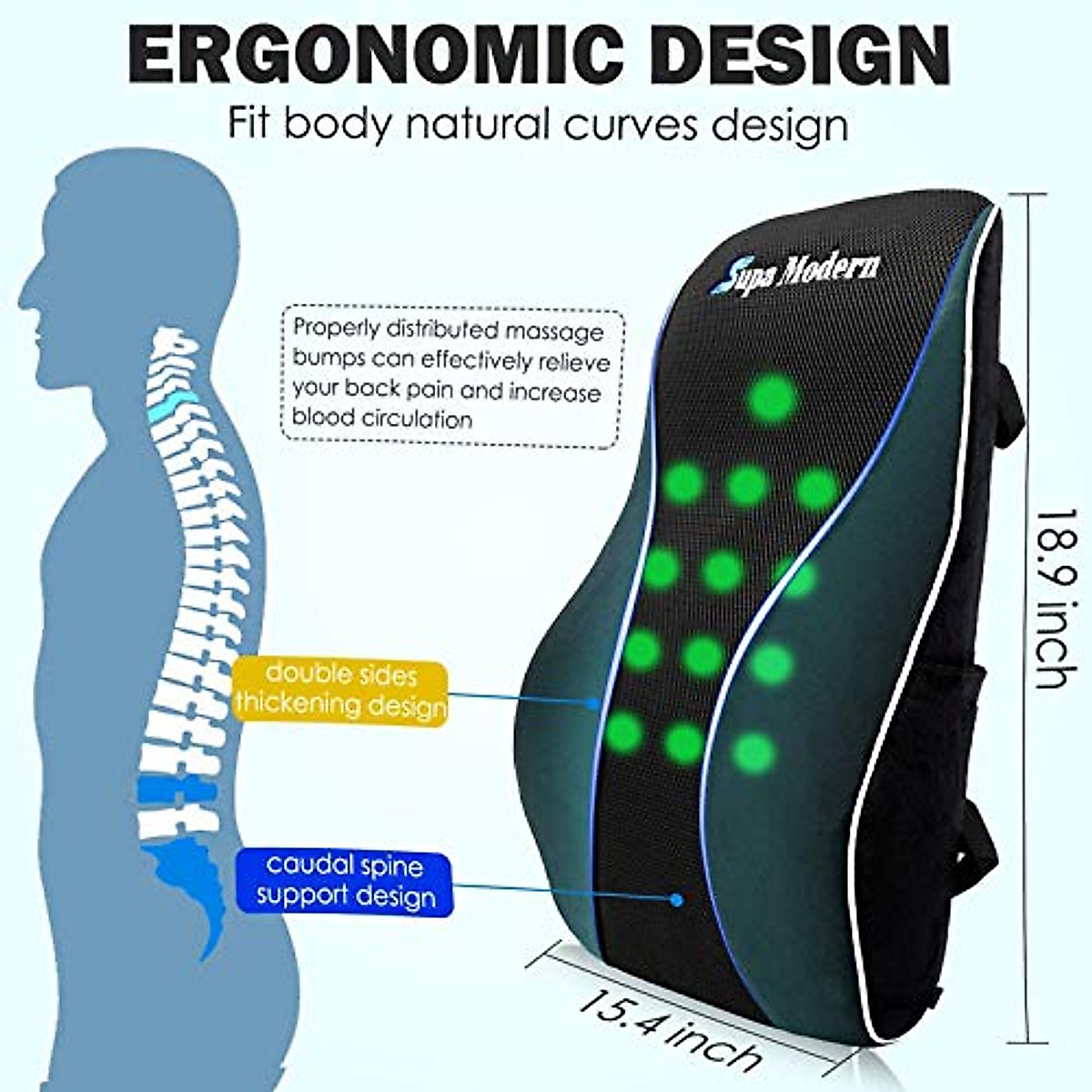 Lumbar Support Pillow for Office Chair and Car Seat Back Support Memory Foam Back Cushion for Lower Back Pain Relief, Lower Back pillow for Gaming Chair, Desk Chair with 3D Mesh Cover Adjustable Strap