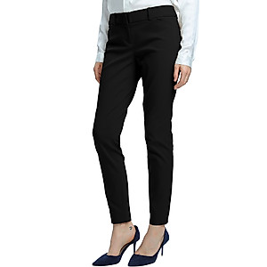SATINATO Dress Pants for Women Work Slacks Casual Business Office Straight Stretch Slim Skinny Solid Trousers (16 Long, Black)