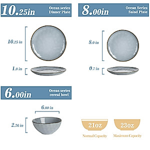 Famiware Dinnerware Sets for 4, Ocean Round 12-Piece Kitchen Plates and Bowls Sets, Reactive Glaze, Microwave and Dishwasher Safe, Scratch Resistant, Blue