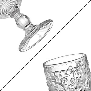 Lyellfe Set of 4 Clear Glass Goblet, 12 Oz Retro Vintage Stemware Wine Glasses, Crystal Embossed Romantic Footed Glasseware for Iced Beverage, Wine, Cocktail, Party, Dishwasher Safe