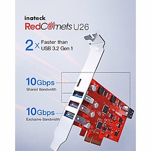 Inateck PCIe USB 3.2 Gen 2 Extension Card with 4 USB A and 1 USB-C Ports 20 Gbps PCIe 5-Port Card No External Power Supply Required, RedComets U26