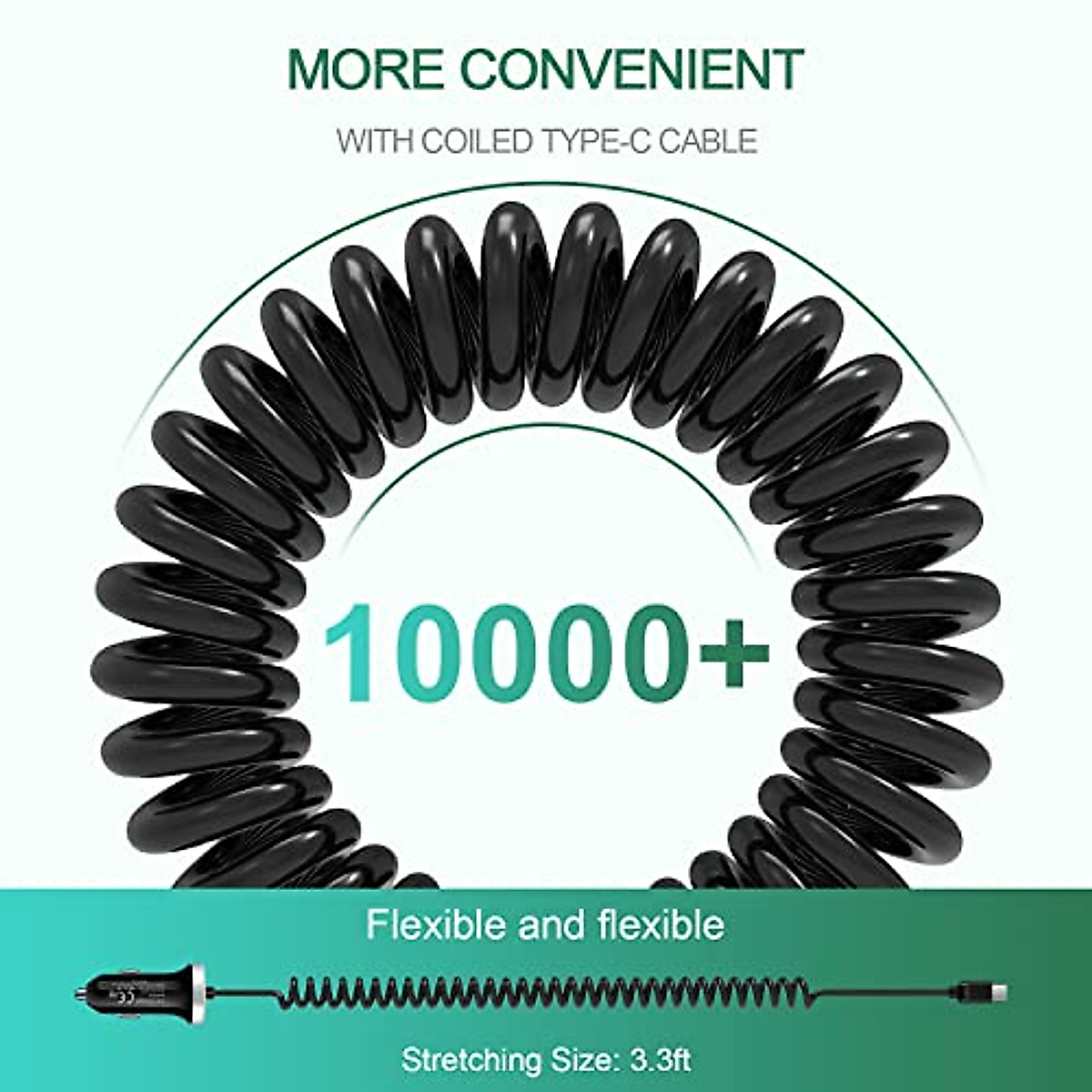 Fast USB C Car Charger, 3.4A Car Charging Adapter with 3ft Type C Coiled Cable for Samsung Galaxy A14 A13 5G A53 S23 S22 S21 S20 S10 S9 S8 A23 A04s A52 A21 A11 Z Fold 4 Z Flip 4, Pixel 7 Pro 6a 5 4XL