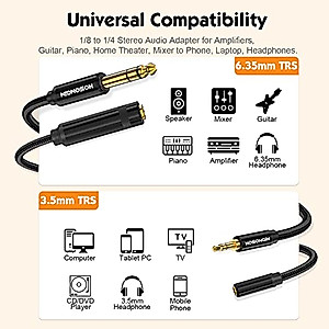 HOSONGIN 1/8 to 1/4 Stereo Headphone Adapter, 3.5mm to 1/4 inch Female Jack Cable Adapter and 1/4 inch to 3.5mm Female Jack Cable Adapter, Nylon Braided Jacket Gold-Plated Plug Double Shielding Cable