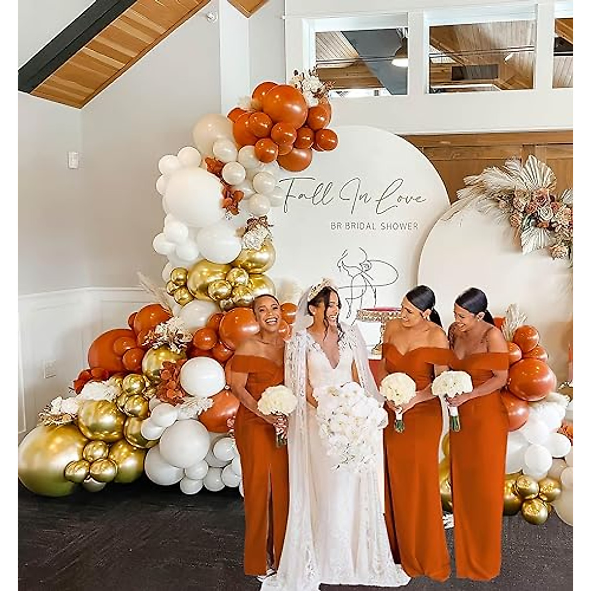 Fall Balloon Garland Arch Kit 143pcs Double Stuffed Terracotta Dark orange and Gold white sand Balloons for Fall in love Bridal Shower Rustic Boho Baby Shower bride to be decorations