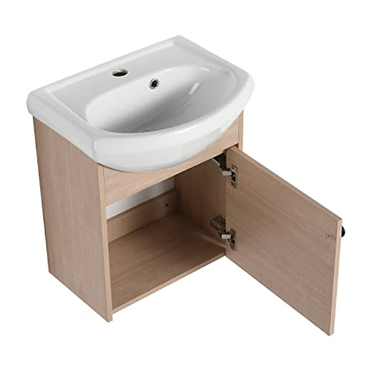 HomSof Small Size 18 Inch Bathroom Vanity with Ceramic Sink,Wall Mounting Design，18"x14", Plain Light Oak