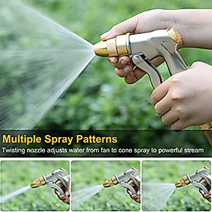 FANHAO Garden Hose Nozzle with Brass Tip, 100% Heavy Duty Metal Spray Nozzle High Pressure Water Nozzle with Adjustable Spray Patterns for Watering Plants, Washing Cars and Showering Pets