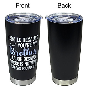 CTIGERS Funny Brother Tumbler with Lid and Straw Insulated Travel Mug Gifts for Brother from Sibling, Birthday,Christmas,Thank Giving Day,Wedding Gifts 20 oz BLACK