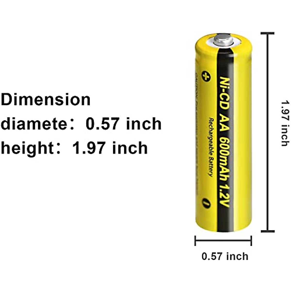 AA Rechargeable Battery10 Pack, NICD AA 600mAh 1.2V Solar Batteries Nickel Cadmium Battery for Garden Landscaping Solar Lights (Button Top)
