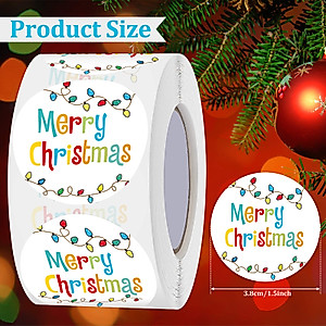 1000 Pieces 1.5 Inch Merry Christmas Stickers Holiday String of Lights Happy Holidays Happy New Year Stickers Labels Xmas Stickers for Christmas Party Presents Classroom Decoration