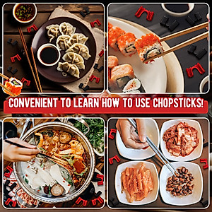 Suttmin 200 Pcs Reusable Chopsticks Helper Multicolor Training Chopsticks Hinges Connector Plastic Practice Chopstick Trainer Chinese Chop Stick Helper for Adult Learner Beginner (Red, Black)