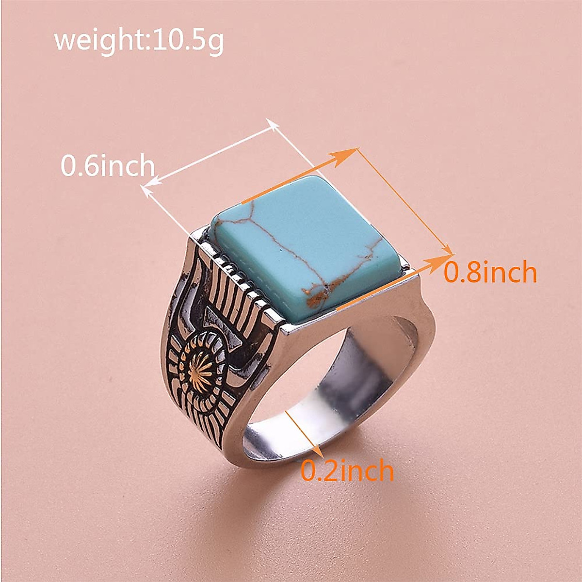 Retro Simulated Turquoise Statement Ring Uniquely Stylish Gothic Hip Hop Punk Promise Gemstone Cocktail Ring Party Jewelry Gifts for Men Women (9)