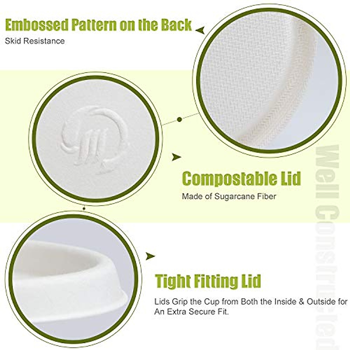 Green Earth, 2 oz Bagasse Compostable Cup Lids, Biodegradable Sugarcane Fiber Material, White, 50-Pack
