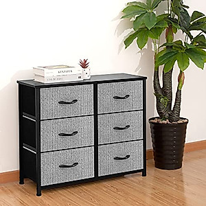 AZL1 Life Concept 6 Drawers Fabric, Tower Dresser for Bedroom, Hallway, Nursery, Entryway, Closets, Sturdy Metal Frame, Wood Tabletop, Easy Pull Handle, 31.5 Inches, Grey with Black