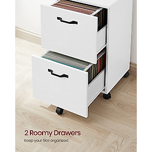 VASAGLE 2-Drawer File Cabinet, Filing Cabinet for Home Office, Small Rolling File Cabinet, Printer Stand, for A4, Letter-Size Files, Hanging File Folders, Modern Style, White UOFC040W46