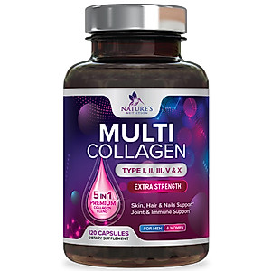 Collagen Peptides for Women & Men - Type I, II, III, V, X Multi Collagen Pills, Hydrolyzed Collagen Peptides Supplements, Nature's Hair, Skin, Nail, and Joint Support Supplement, Non-GMO, 120 Capsules