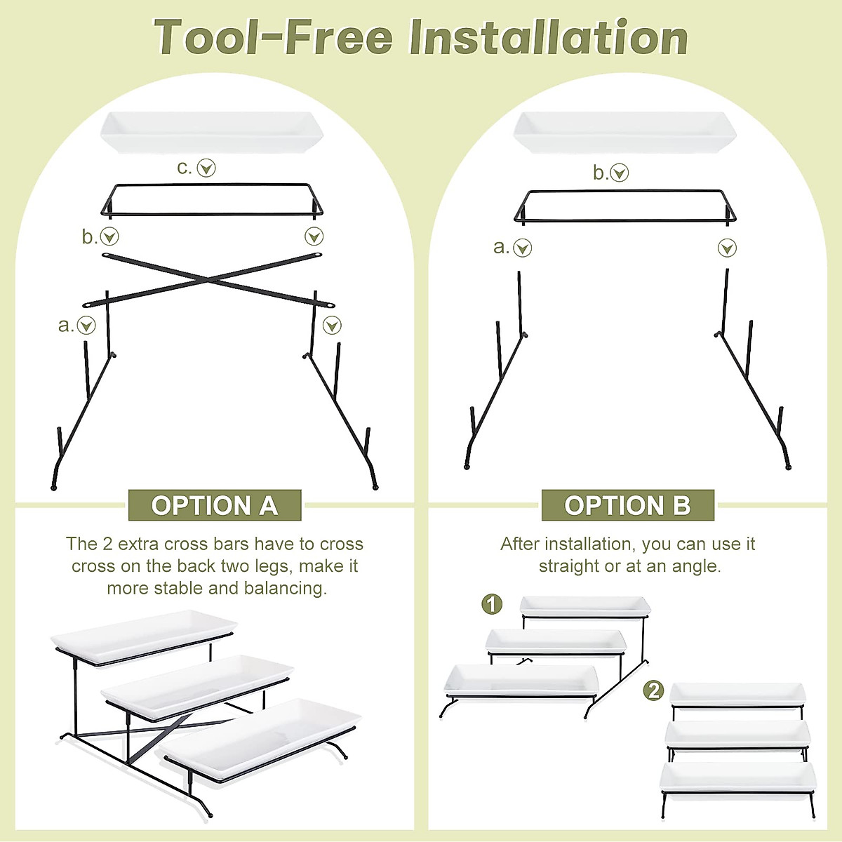 ZONEYILA Large 3 Tiers Serving Tray, 14 Inch Serving Platters with Collapsible Stand, Porcelain Serving Dishes for Entertaining, Suitable for Party Buffet Cupcake Dessert Table Display