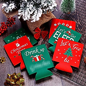 12 Pcs Christmas Can Cooler Sleeves 6 Styles Christmas Theme Tree Snowman Hat Reindeer Funny Neoprene Holiday Can Cover Holders for Soda Bottle Drink Xmas Party Supplies Favors (Cute, 5.1 x 3.9 Inch)