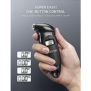 AstroAI Digital Tire Pressure Gauge with Replaceable AAA Batteries, 150 PSI 4 Settings Stocking Stuffers for Car Truck Bicycle Backlit LCD Non-Slip Grip Car Accessories, Black