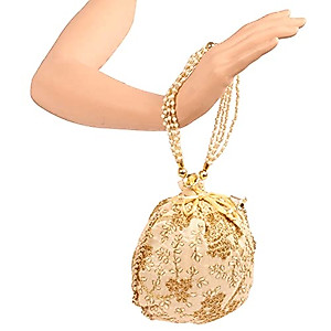 Touchstone NEW Indian Hand Embroidered Floral Shopping Gifts Jewelry Wedding Sweet Distribution Faux Pearls Strings Drawstring Pista Cream Pink Fancy Bag Purse Pouch Set Of 3 For Women.