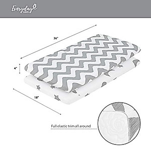 2 Pack Cradle Sheet Set, 100% Cotton Jersey Knit, Breathable Baby Sheet, Fits Cradle Pad/Mattress - Ultra Soft - Gray/White Chevron & Moon Stars Patterns