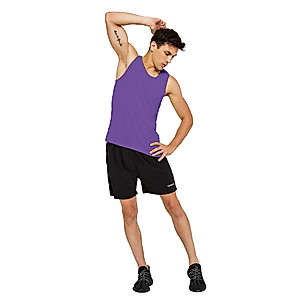 DEMOZU Men's Neon Running Athletic Workout Tank Top Quick Dry Swim Beach Pool Gym Tank Top Sleeveless Muscle Shirts, Purple, L