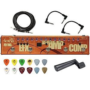 Tech 21 Acoustic Fly Rig Multi-Effects Pedal - Bundled with Dunlop Acoustic Pick Pack, Instrument Cable, Patch Cables and Universal String Winder