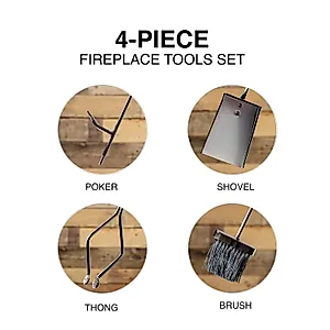 2WAYZ 5-Piece Fireplace Tools Set - Modern Glossy Finish Black Fireplace Accessories - Includes Tongs, Fire Poker, Shovel, and Brush - Powder-Coated Cast Iron Fire Pit Tools for Chimney - 25x9x2-Inch
